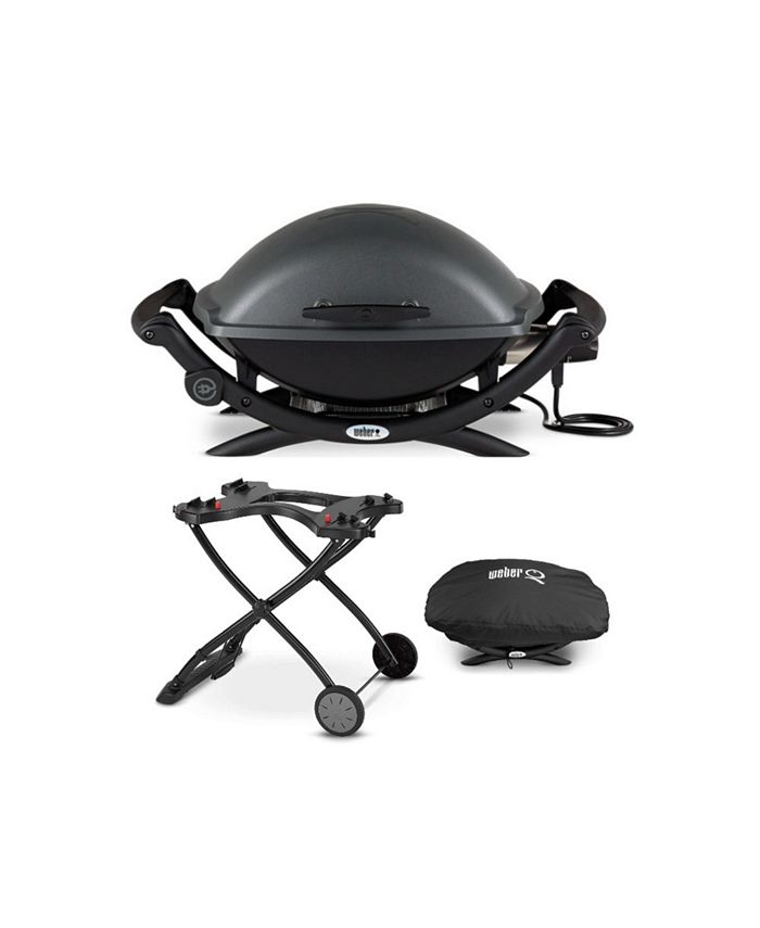 Weber Q 2400 Electric Grill Black With Grill Cover And Cart Bundle