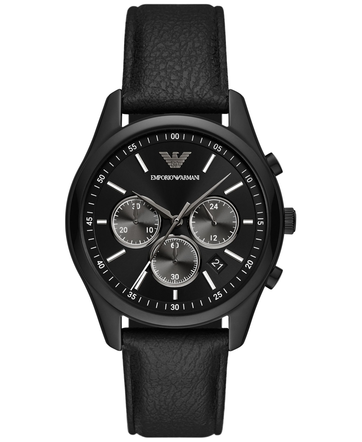 Click here for Emporio Armani Mens Chronograph Black Leather Stra... prices