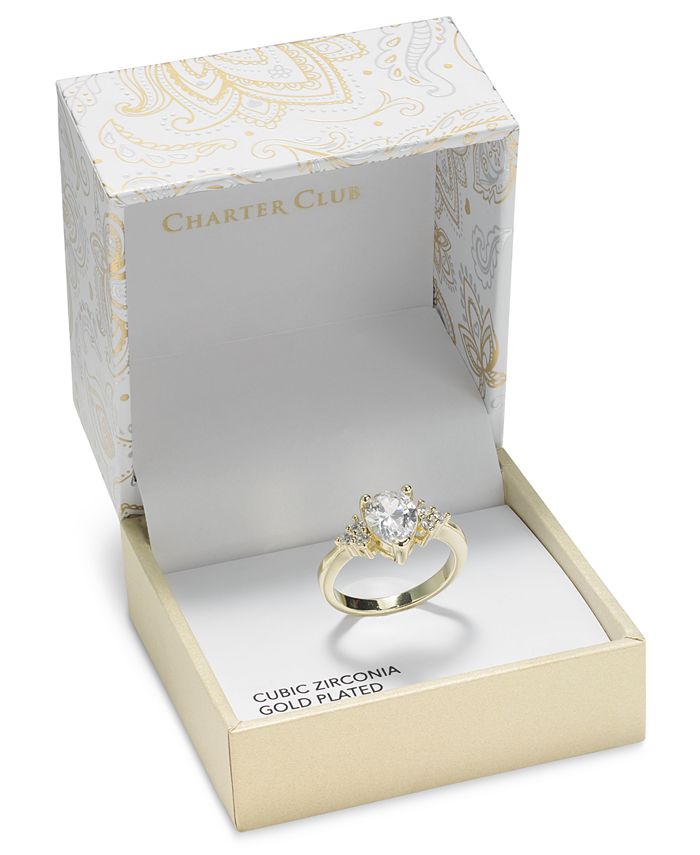 Charter Club Gold-Tone Pavé & Pear-Shape Cubic Zirconia Ring, Created ...