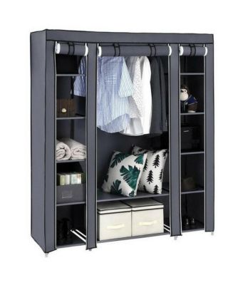 Portable Closet Wardrobe Clothes Rack Storage Organizer Shelf Gray - Macy's