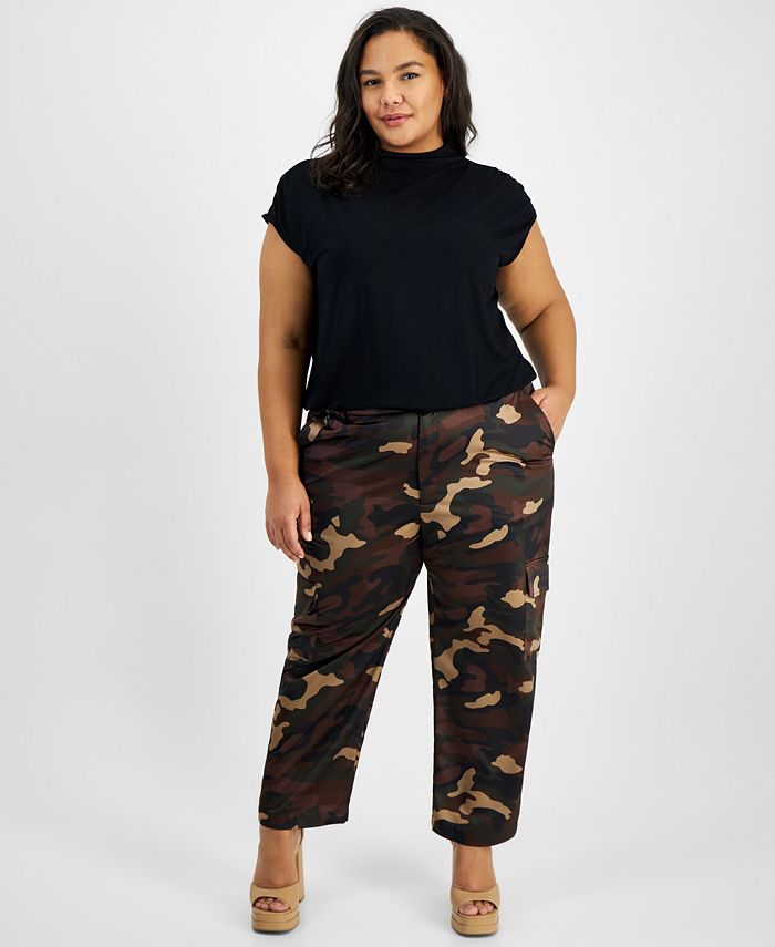 Bar III Trendy Plus Size Short-Sleeve Blouson T-Shirt & Satin Camo ...
