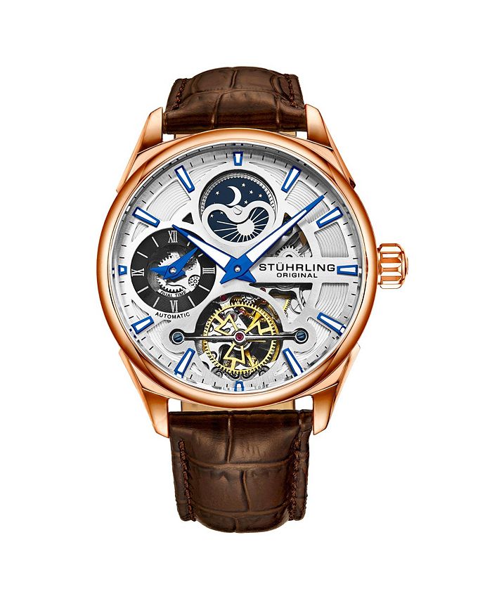 Stuhrling Men's Automatic Self Wind Pink Case, Silver Dial, Brown ...