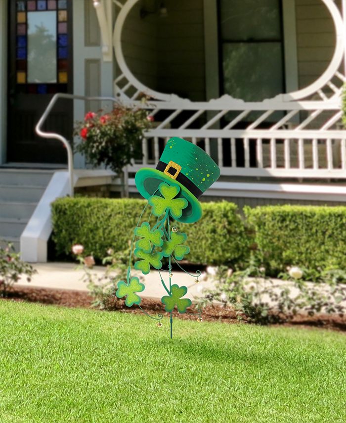 Glitzhome 42" H St. Patrick's Metal Leprechaun Hat Shamrocks Yard Stake ...