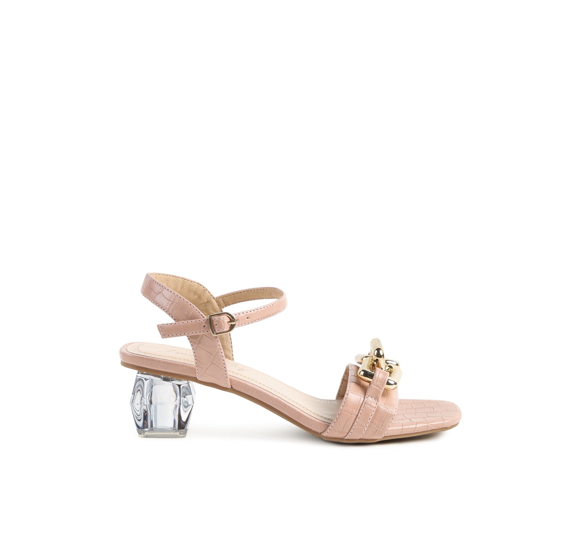 Click here for Icicle Clear Low Heel Metal Chain Sandals - Pink prices