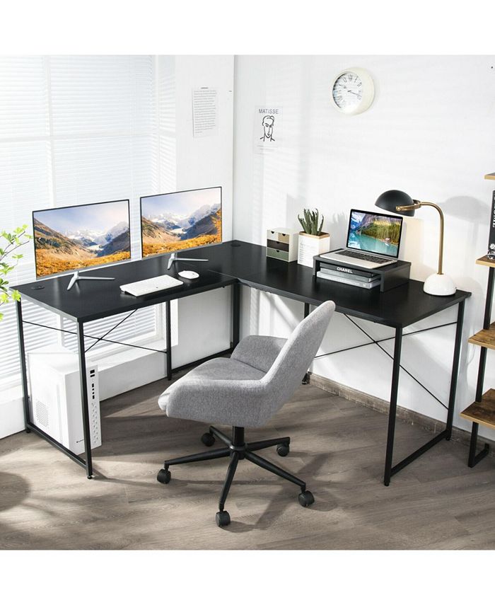 Slickblue 95 Inch 2-Person L-Shaped Long Reversible Computer Desk with ...