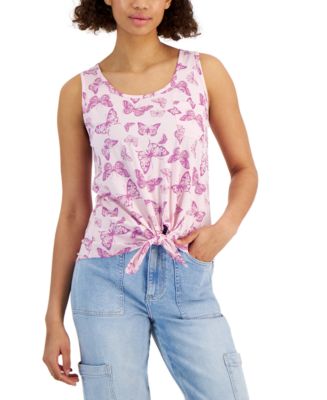 Rebellious One Juniors' Butterfly Tie-Front Tank Top - Macy's
