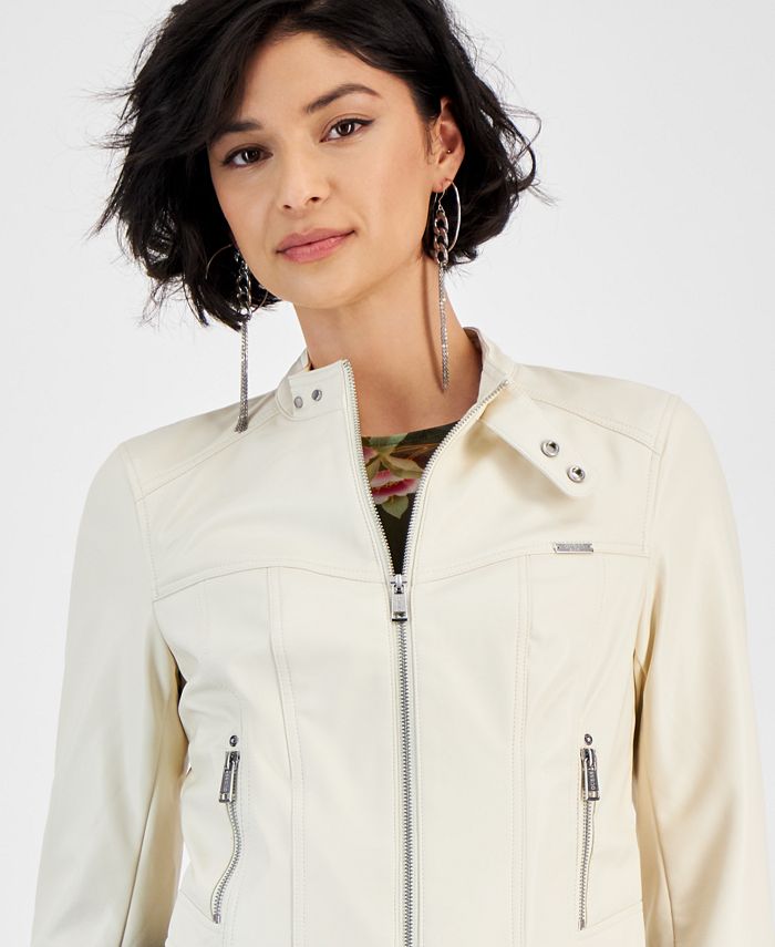 GUESS Women's Anita Faux-Leather Zip-Cuff Jacket - Macy's