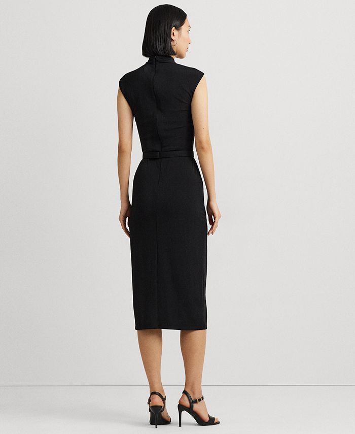 Lauren Ralph Lauren Women's Belted Jersey Mockneck Dress - Macy's