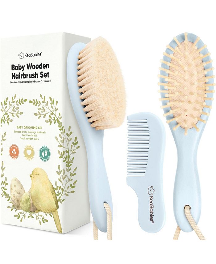 KeaBabies Baby Hair Brush and Comb Set, Oval Wooden Baby Brush Set for ...