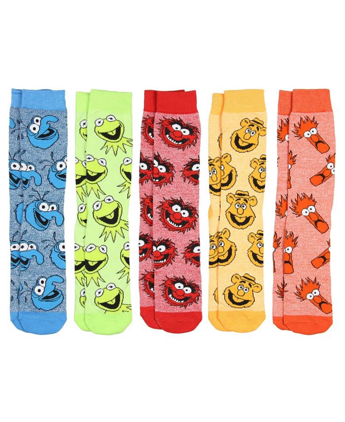 The Muppets Kermit Animal Gonzo Beaker Fozzie 5 Pack Crew Socks Adult ...