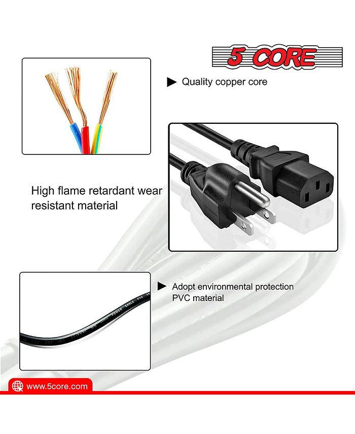 5 Core 3 Prong Extension Cord 6 Feet Black Durable Three Prong ...