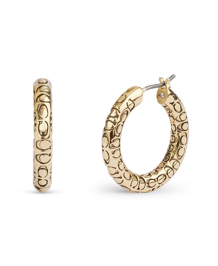 COACH Gold-Tone Signature Quilted Hoop Earrings - Macy's