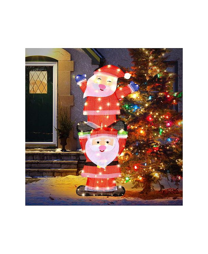Slickblue LED Double Santa Yard Sign with String Lights and 4 Stakes ...