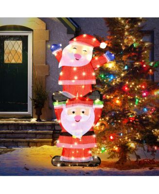 LED Double Santa Yard Sign with String Lights and 4 Stakes - Macy's