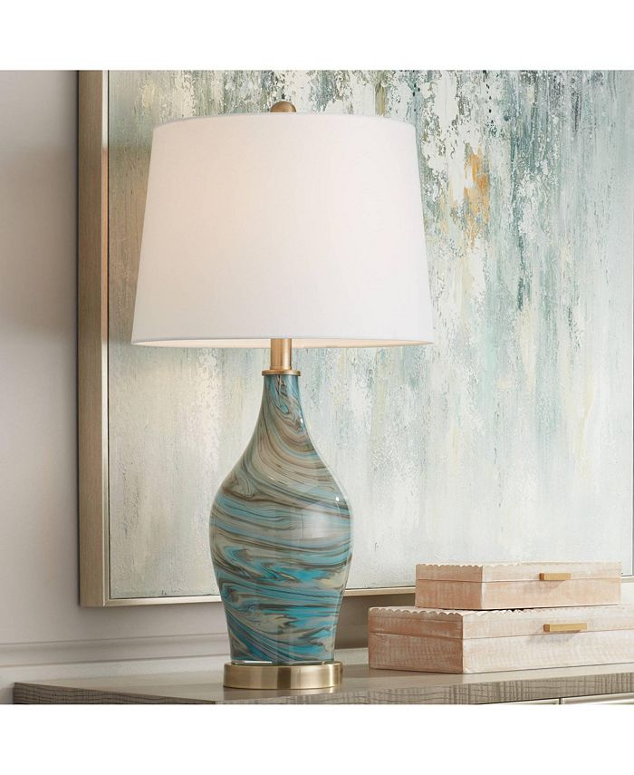 360 Lighting Darren Modern Coastal Table Lamp 26" High Blue Swirl Art ...