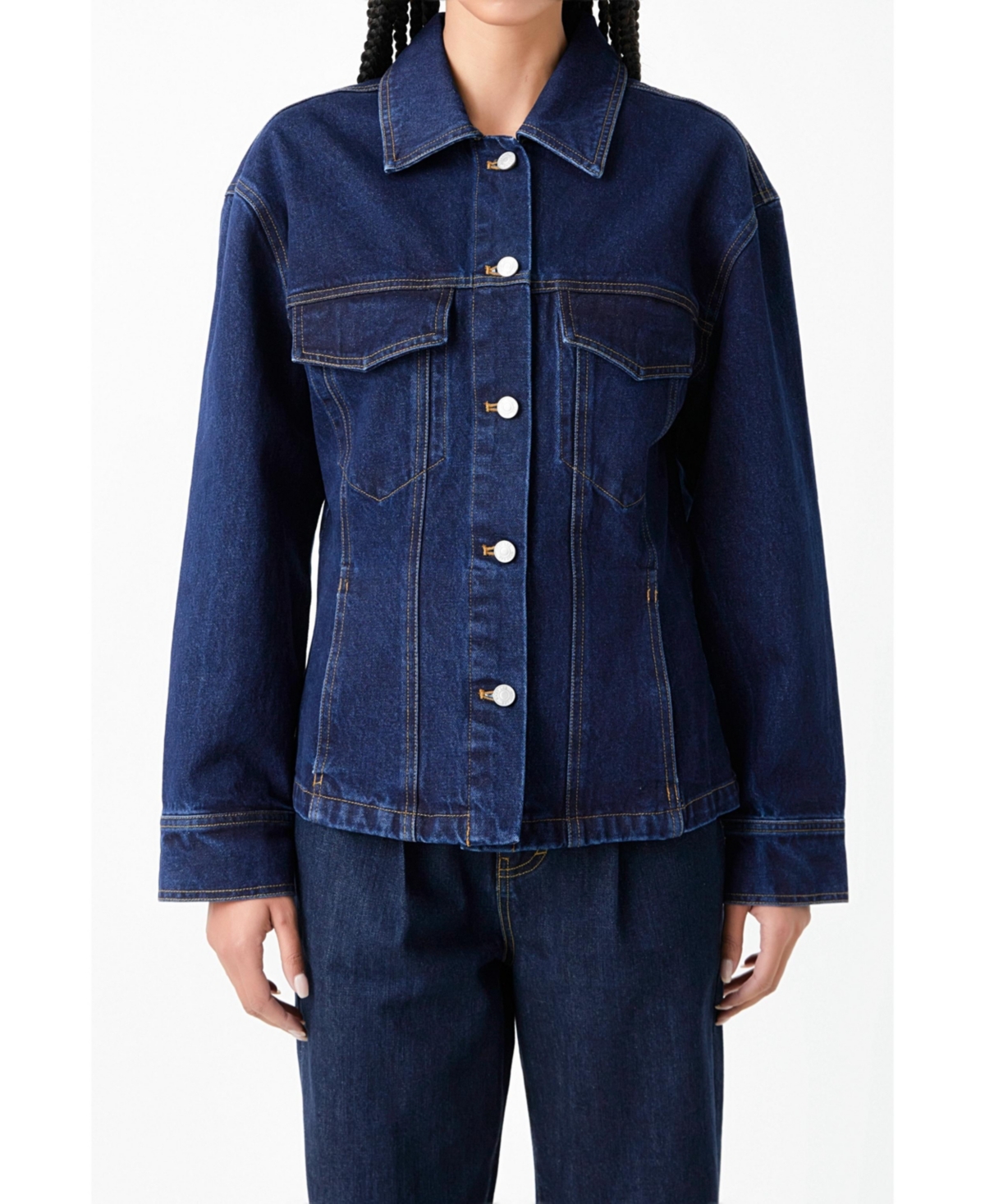 Click here for Womens Waist Fitted Denim Jacket - Navy prices