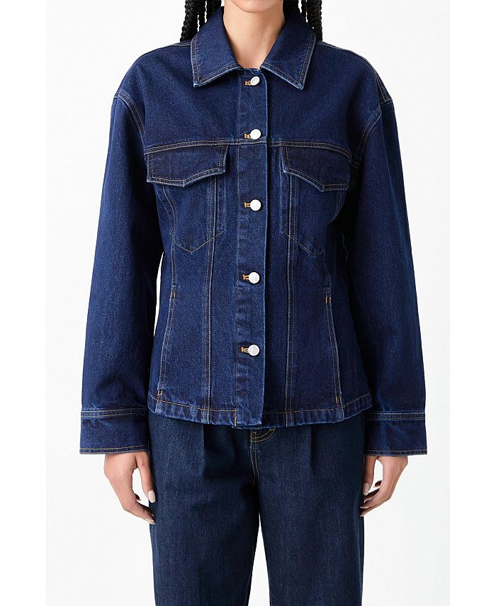 Grey Lab Women's Waist Fitted Denim Jacket - Macy's