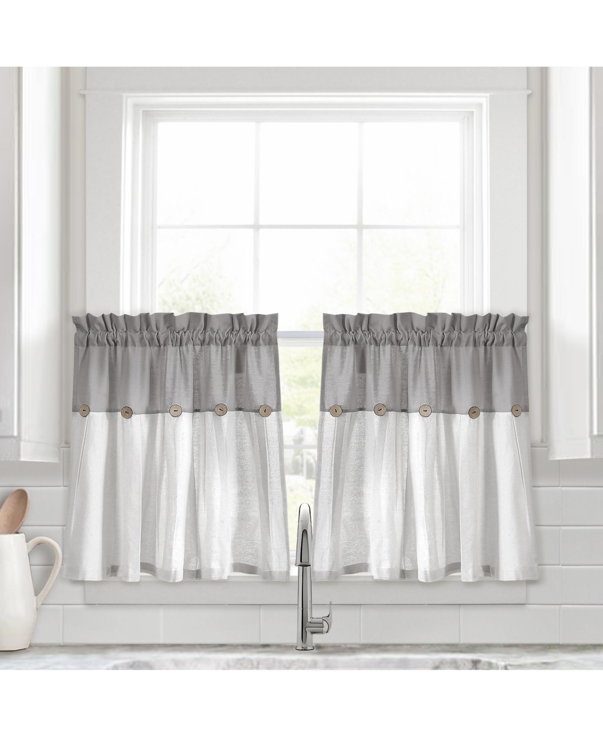 Click here for Linen Button Kitchen Tier Window Curtain Panels -... prices