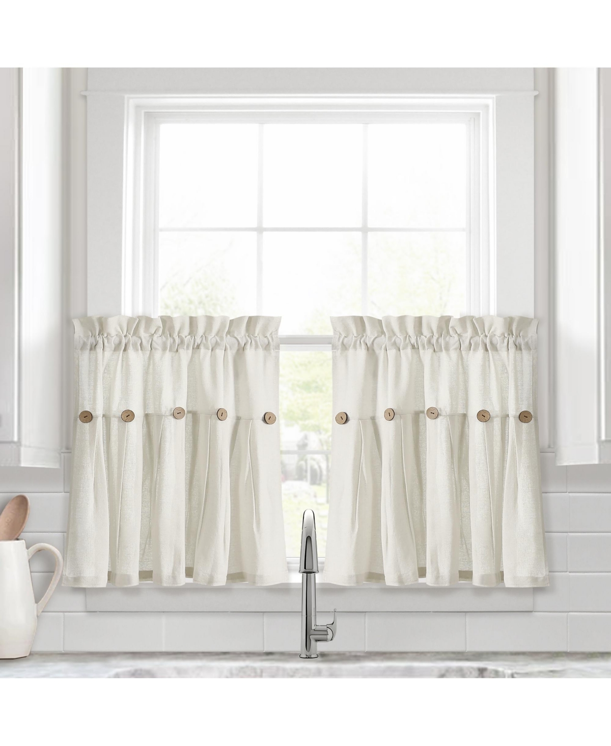 Click here for Linen Button Kitchen Tier Window Curtain Panels -... prices