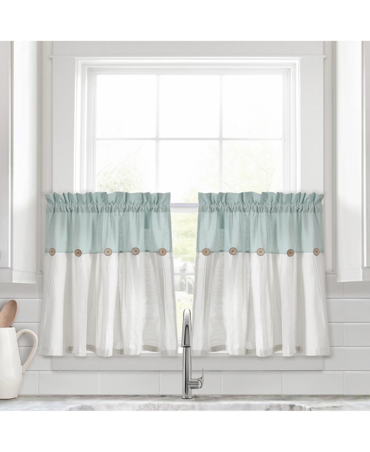 Click here for Linen Button Kitchen Tier Window Curtain Panels -... prices