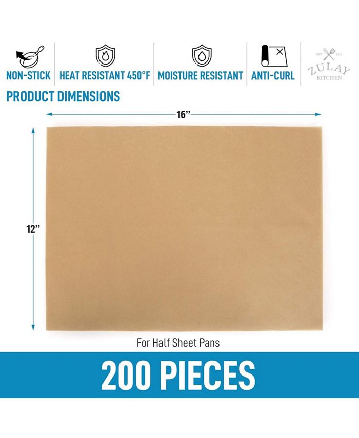 Zulay Kitchen 200 Pcs Parchment Paper Sheets - 12x16 Inches Unbleached ...