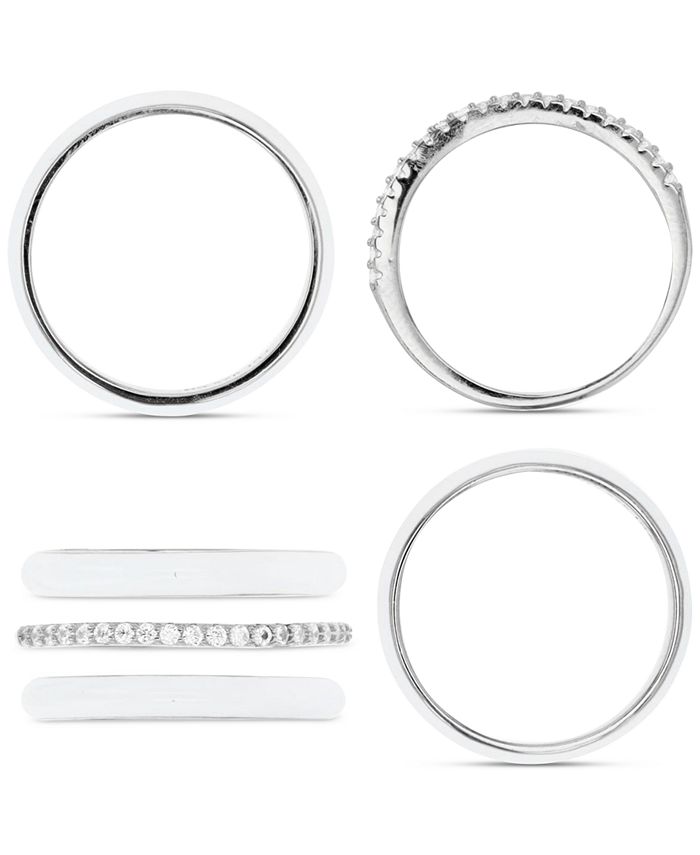 Macy's 3-Pc. Set Enamel & Cubic Zirconia Stack Ring in Sterling Silver - Macy's