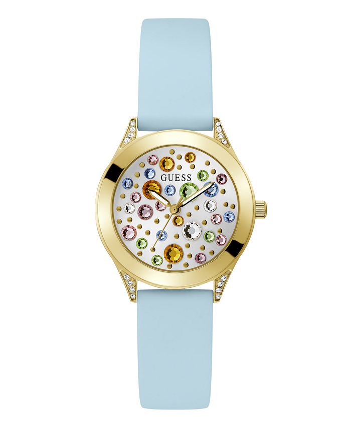 GUESS Women's Analog Blue Silicone Watch 34mm - Macy's