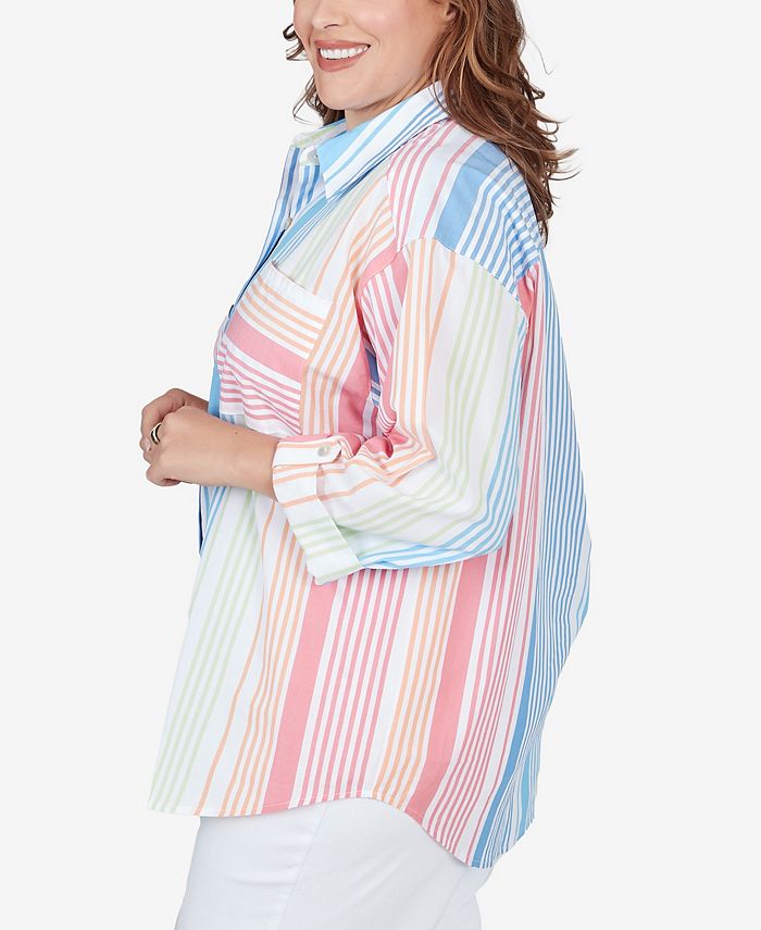 Ruby Rd. Plus Size Striped Cotton Poplin Button Front Top - Macy's