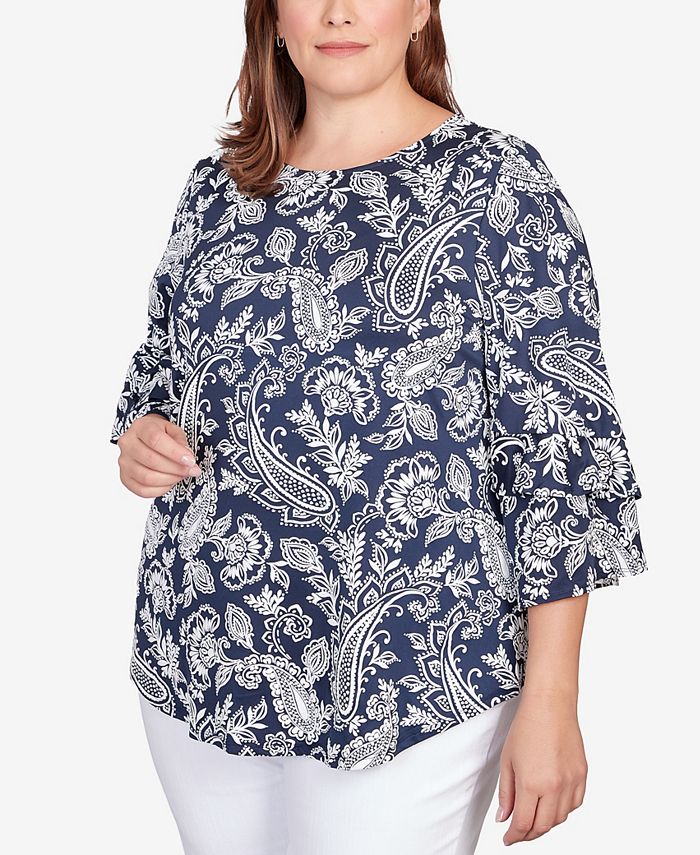 Ruby Rd. Plus Size Paisley Puff Print Monotone Top - Macy's