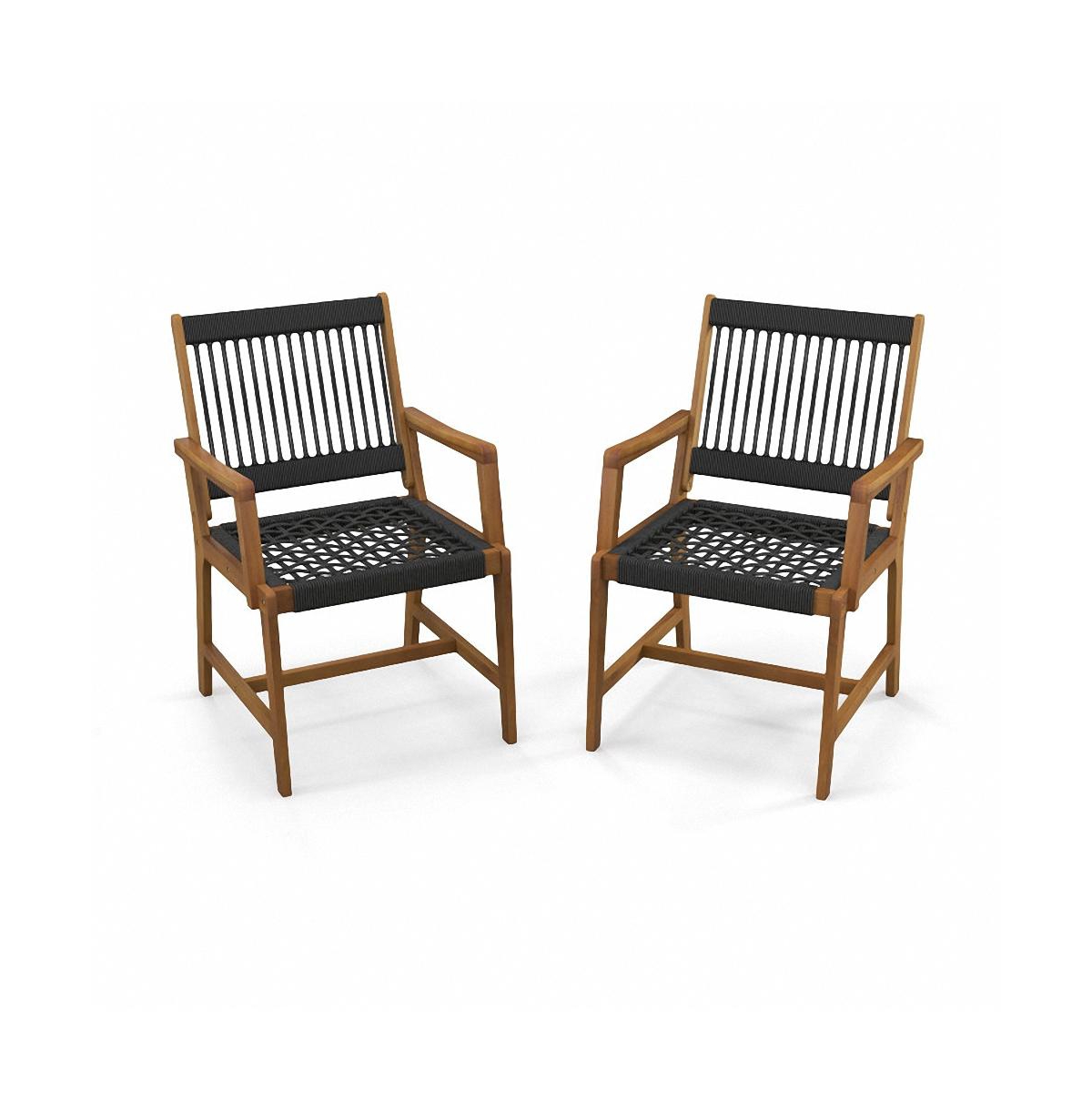 Click here for Set of 2 Patio Acacia Wood Dining Chairs with Armr... prices