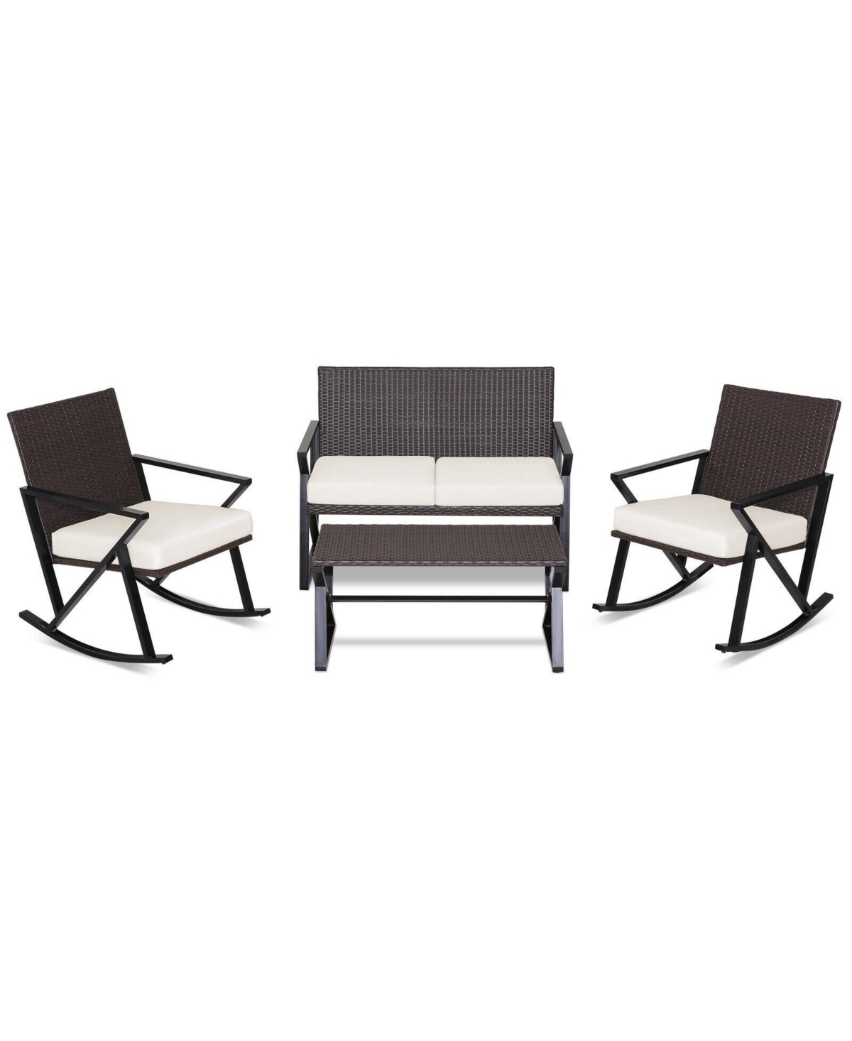 Click here for 4 Pieces Rattan Patio Rocking Furniture Set with L... prices