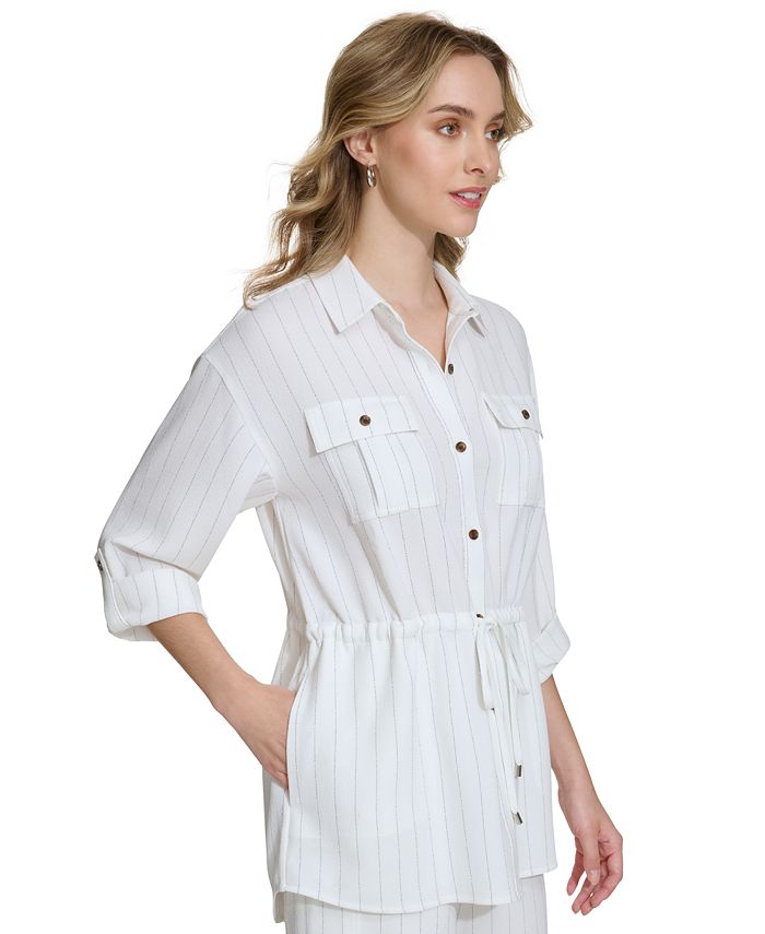 Calvin Klein Women's Striped Drawstring-Waist Tunic - Macy's