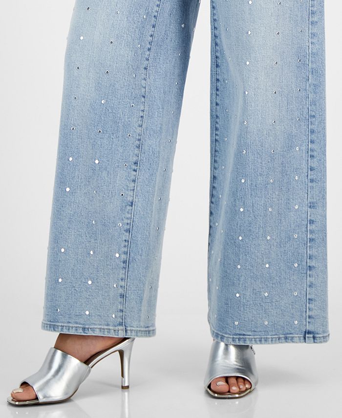 DKNY Jeans Women's High Rise Studded Wide Leg Jeans - Macy's