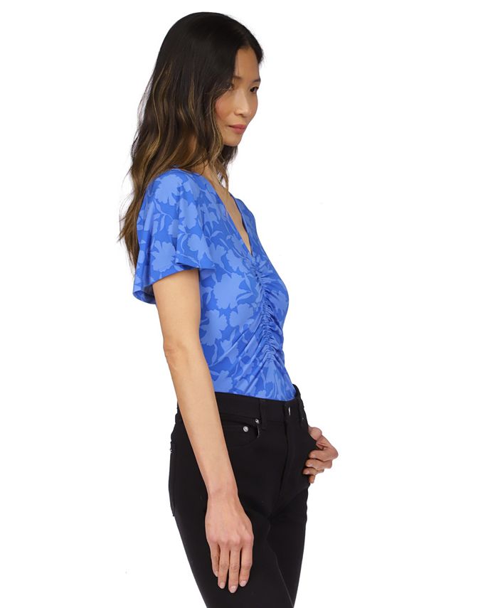 Michael Kors Womens Printed Ruched Flutter Sleeve Top Macys