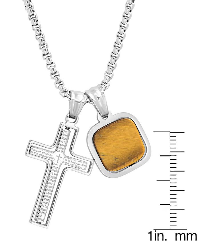 STEELTIME Men's Silver-Tone Our Father English Prayer Spinning Cross ...