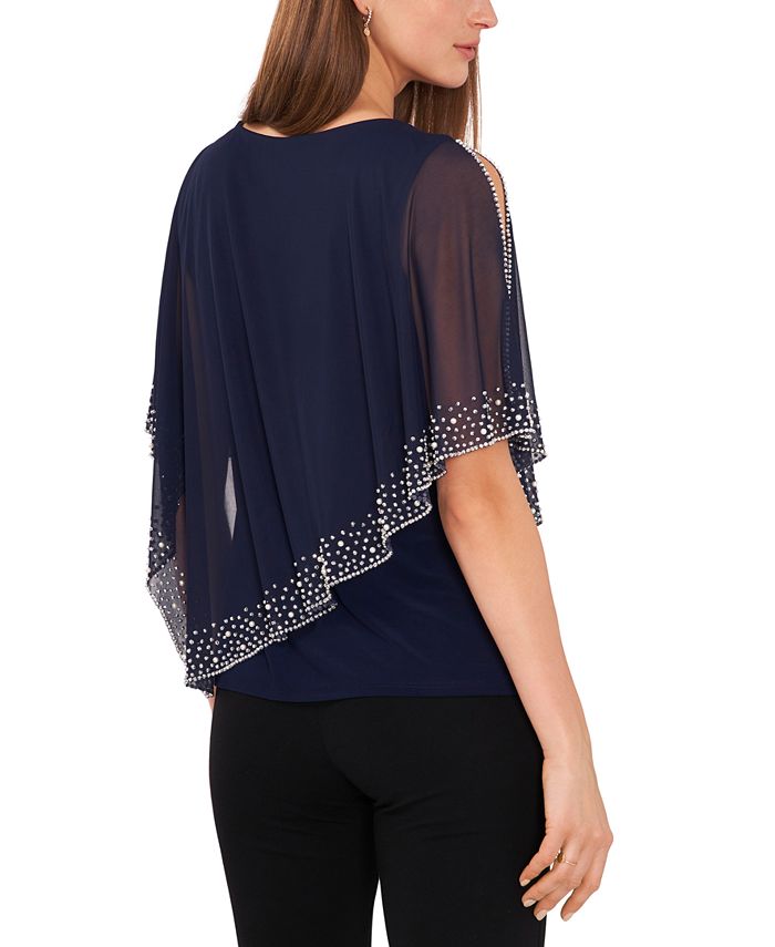 MSK Petite Rhinestone Cape-Overlay Top - Macy's