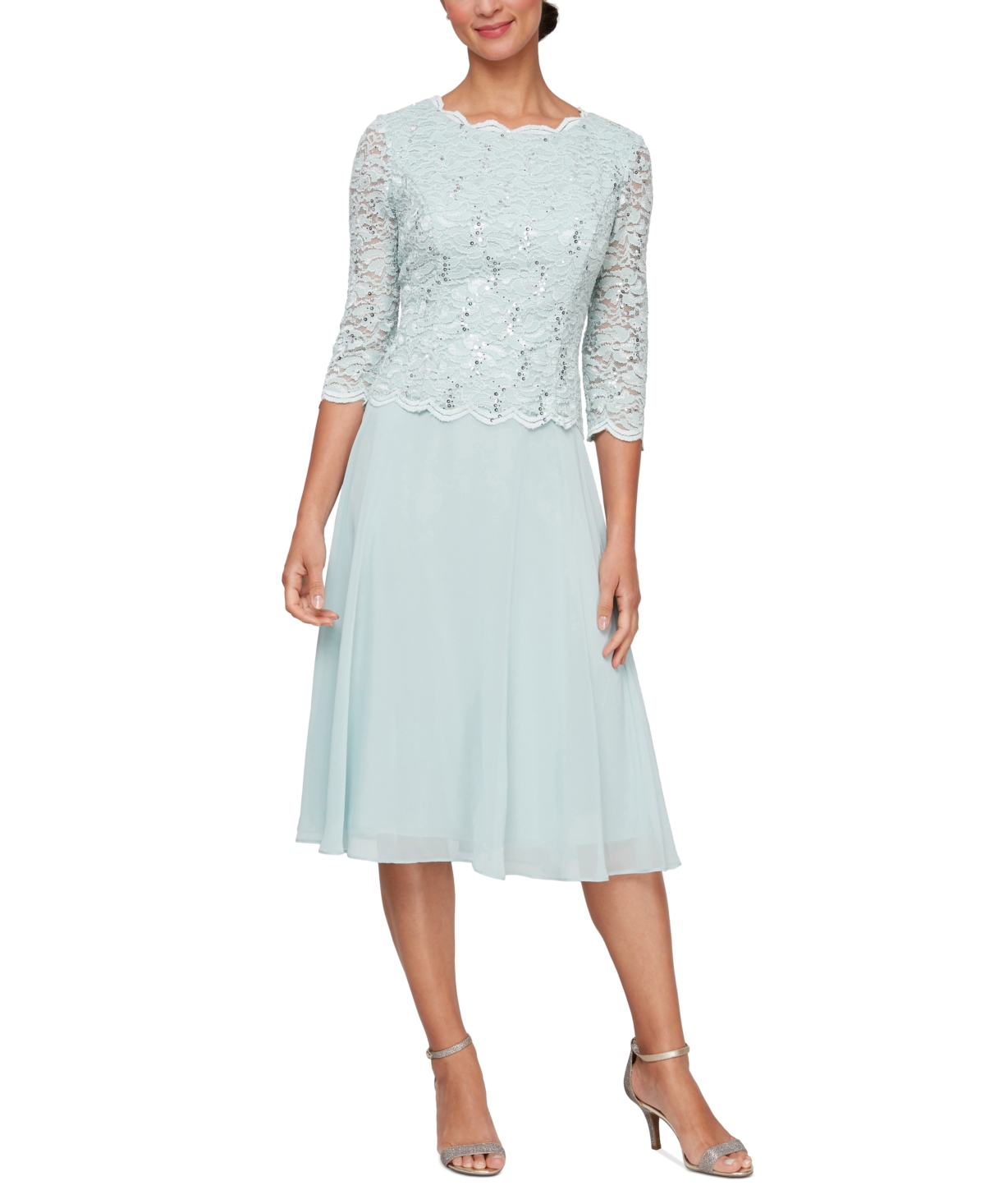 Click here for Alex Evenings Sequined Lace Contrast Dress - Fresh... prices
