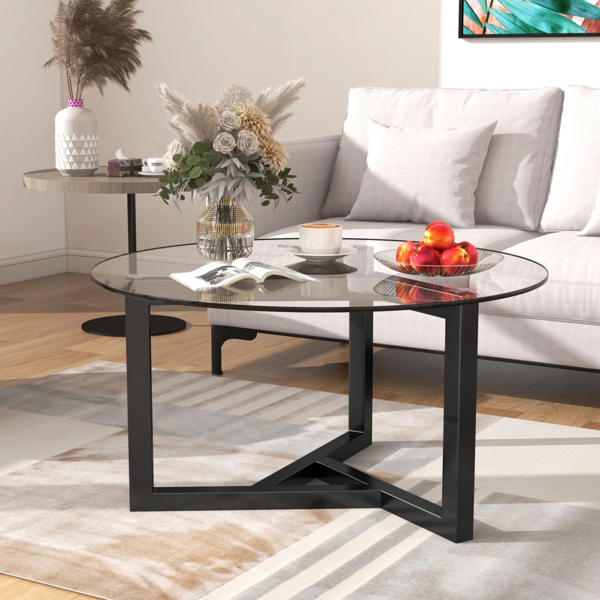Click here for Simplie Fun Round Glass Coffee Table Modern Cockta... prices