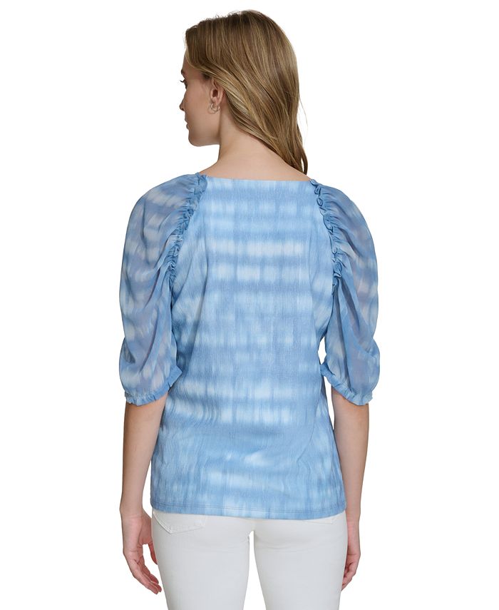 Calvin Klein Women's Printed Chiffon Sleeve Top - Macy's