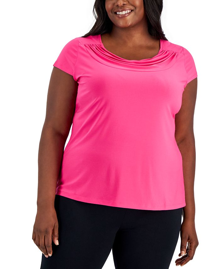 Kasper Plus Size Stretch Knit Short Sleeve Cowl Neck Top Macys