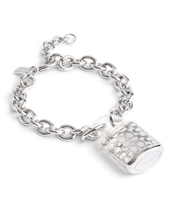 COACH Clear Resin Signature Quilted Lucite Padlock Charm Bracelet - Macy's