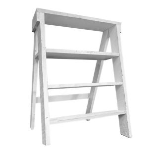 27 Inch Pinewood Ladder Bookcase, 4 Tier Open Shelves, Weathered White ...