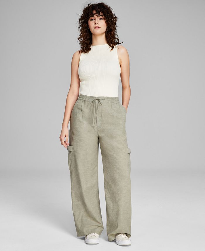 And Now This Women's Linen Blend Cargo Pants, Created for Macy's - Macy's