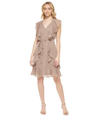 Tommy Hilfiger Petite Polka-Dot Flutter-Sleeve Ruffle Dress - Macy's