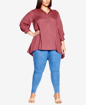 AVENUE Plus Size Athena Collared Blouse Top - Macy's