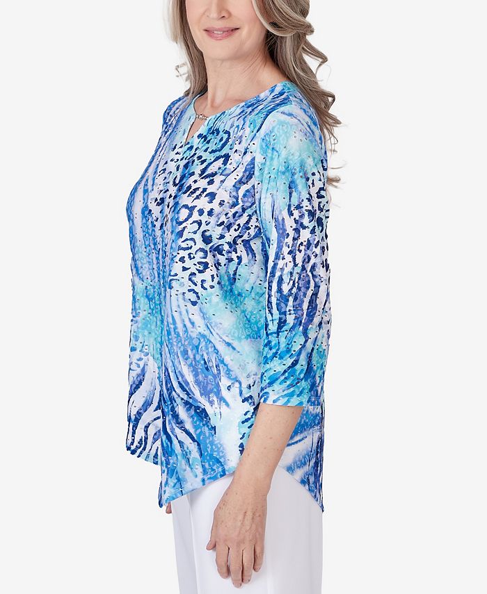 Alfred Dunner Petite Paradise Island Animal Print Eyelet Top - Macy's