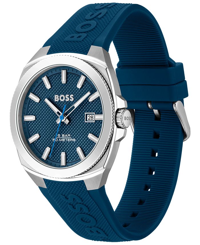 Hugo Boss Men's Walker Quartz Basic Calendar Blue Silicone Watch 41mm ...