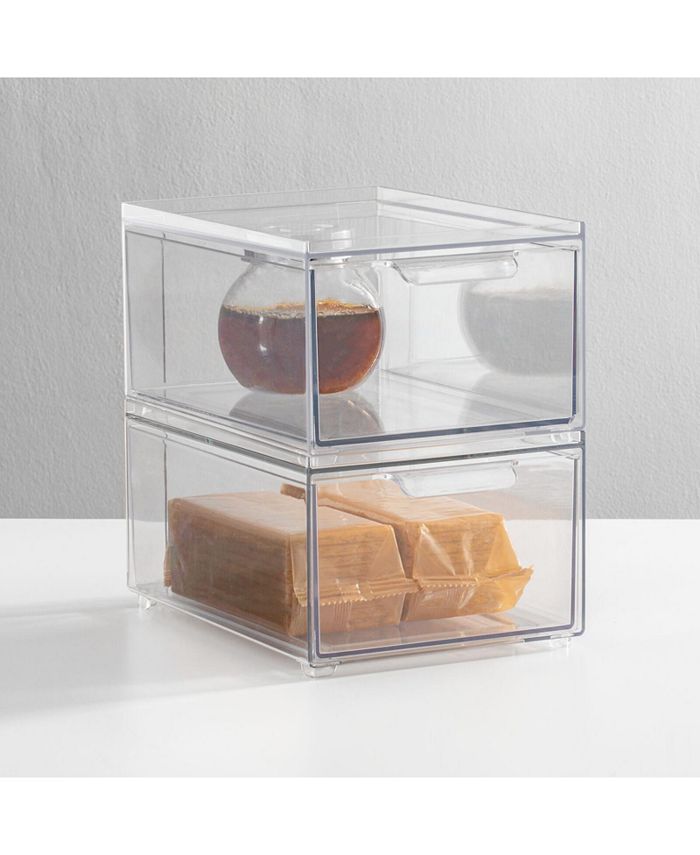 mDesign Stacking Plastic Storage Kitchen Bin with Pull-Out Drawer, 2 ...