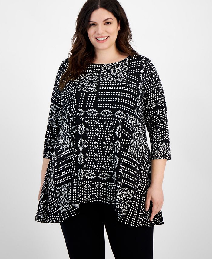 JM Collection Plus Size Patchwork Paradise Swing Tunic, Created for ...