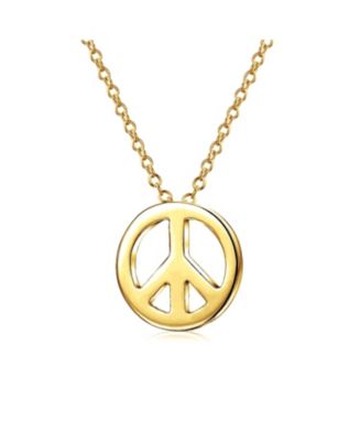 Bling Jewelry Tiny Symbol World Peace Sign Pendant Necklace Yellow Gold ...